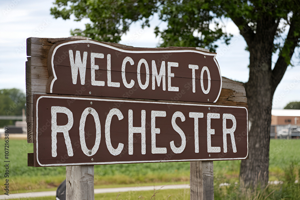 Attractive wooden "Welcome to Rochester" sign, perfect for US city ...
