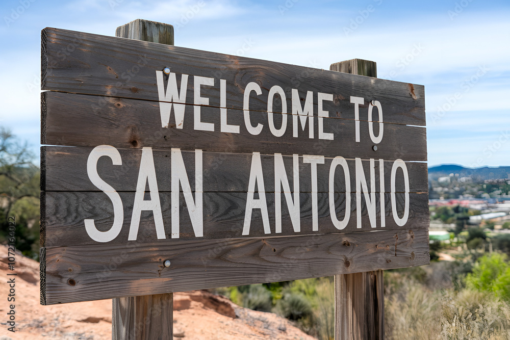 Elegant wooden "Welcome to San Antonio" sign, ideal for US city ...