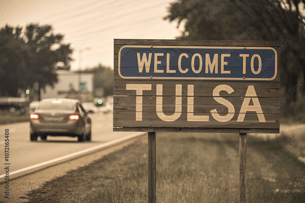 Foto de Stock Beautiful wooden "Welcome to Tulsa" sign, perfect for US ...