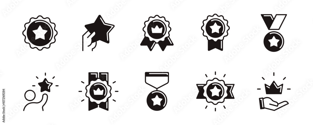 medal badge award icon set winner star and crown success achievement ...