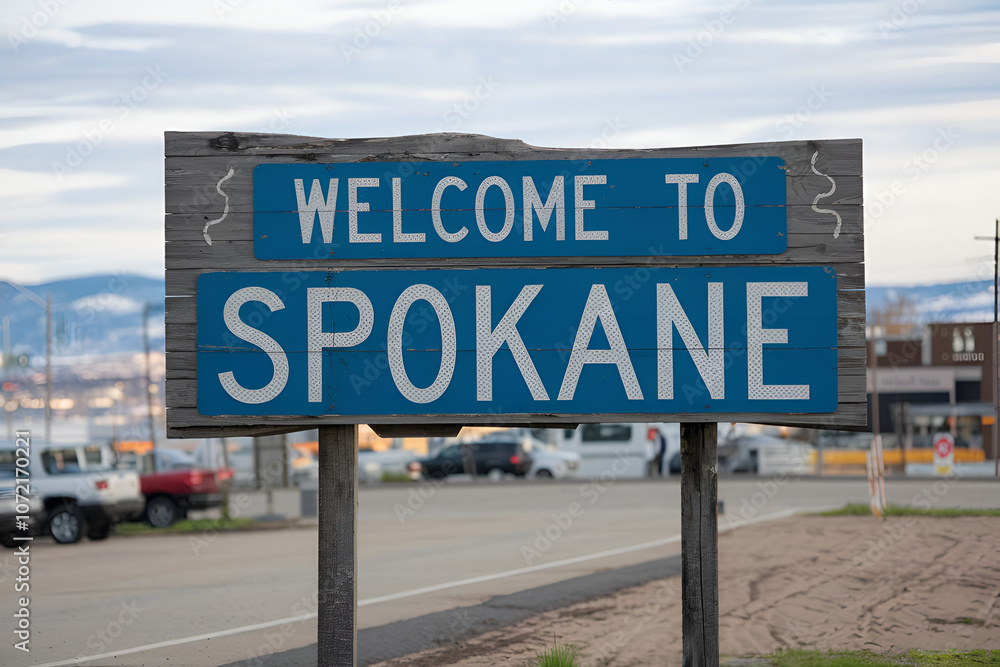 Attractive wooden "Welcome to Spokane" sign, perfect for US city ...