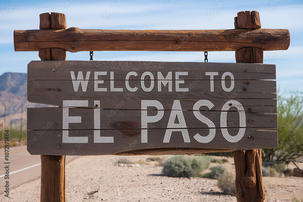 Stylish wooden "Welcome to El Paso" sign, ideal for US city entrance ...