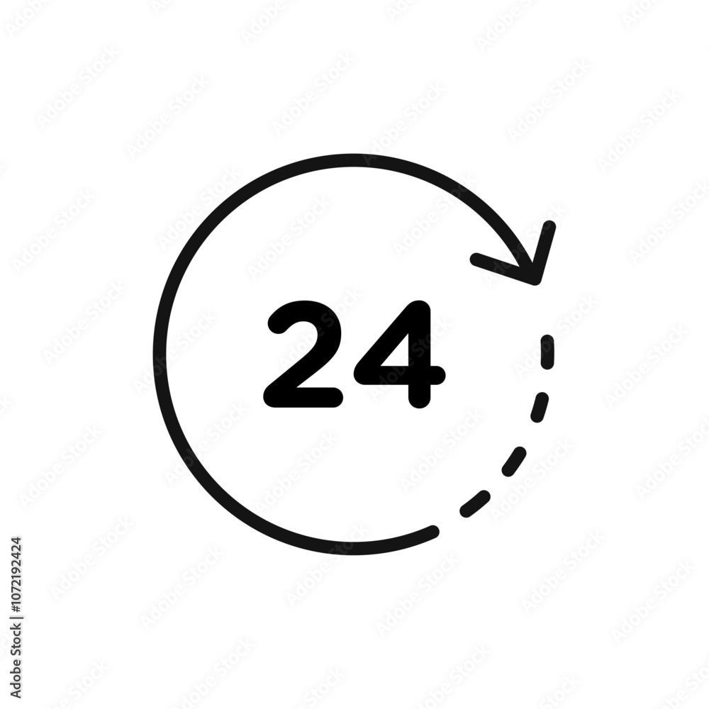 24 Hrs icon black and white vector outline sign Stock Vector | Adobe Stock