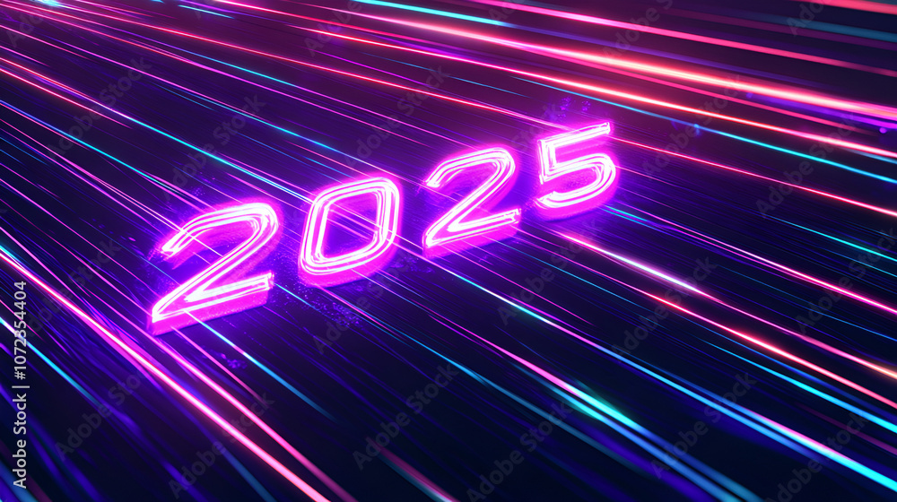 2025 wallpaper in futuristic neon lights with sleek lines dark ...