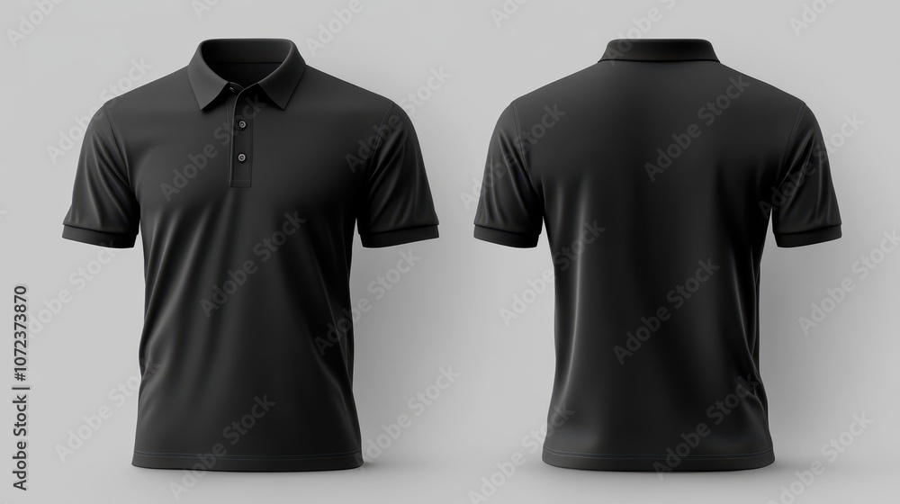 plain black polo shirt mockup design. front and rear view. isolated on ...