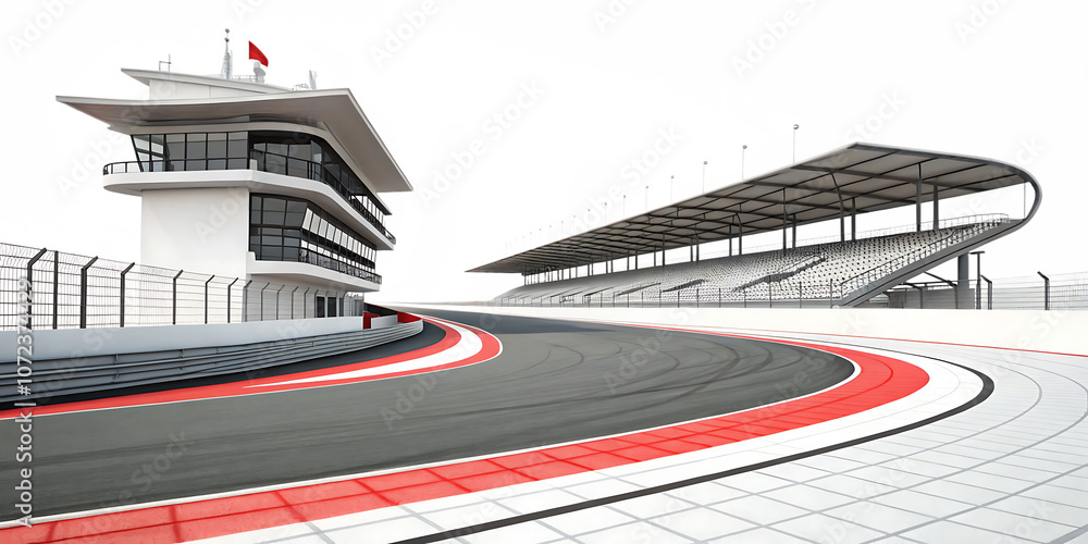 Empty Race Track with Modern Grandstand isolated on white background as ...