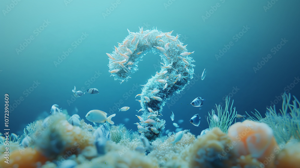 3d rendered question mark of fishes sea ocean question mark blue ...