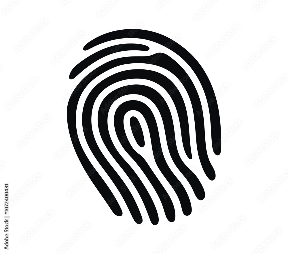 Black and white image of a fingerprint. The fingerprint is circular and ...