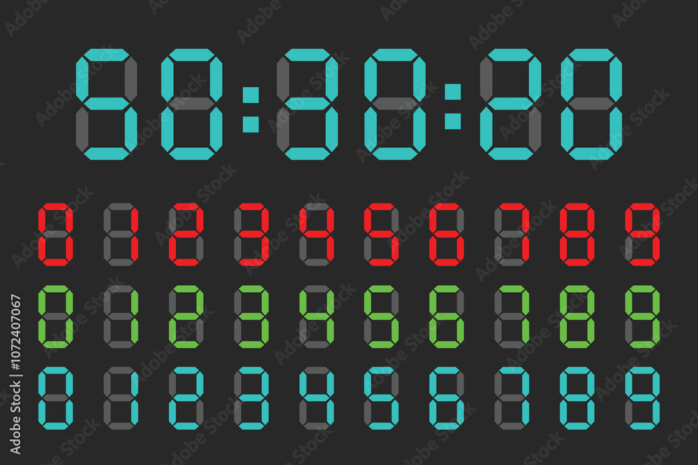 electronic digits numbers font from a clock and a countdown timer ...