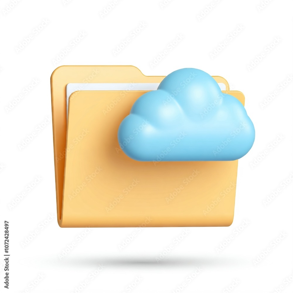 3D File Folder Icon with Cloud Symbol Representing Cloud Storage or ...
