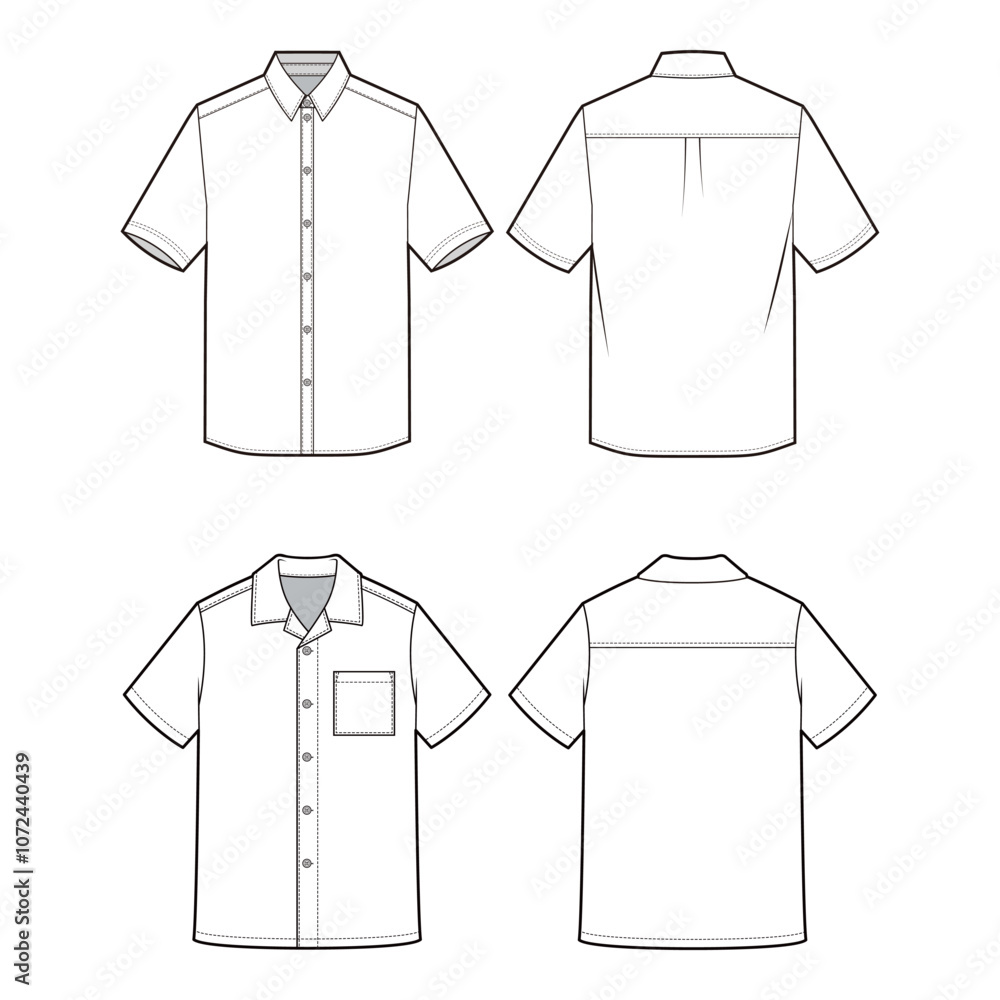 Short-sleeve dress shirt with collar, button-down design, shown in ...