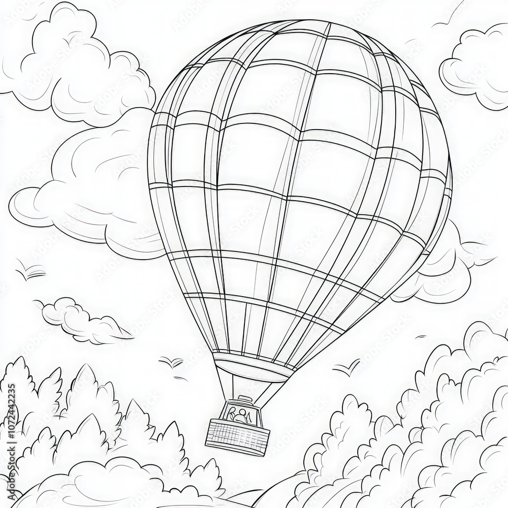 An adventurous journey on a hot air balloon, coloring page for kids ...