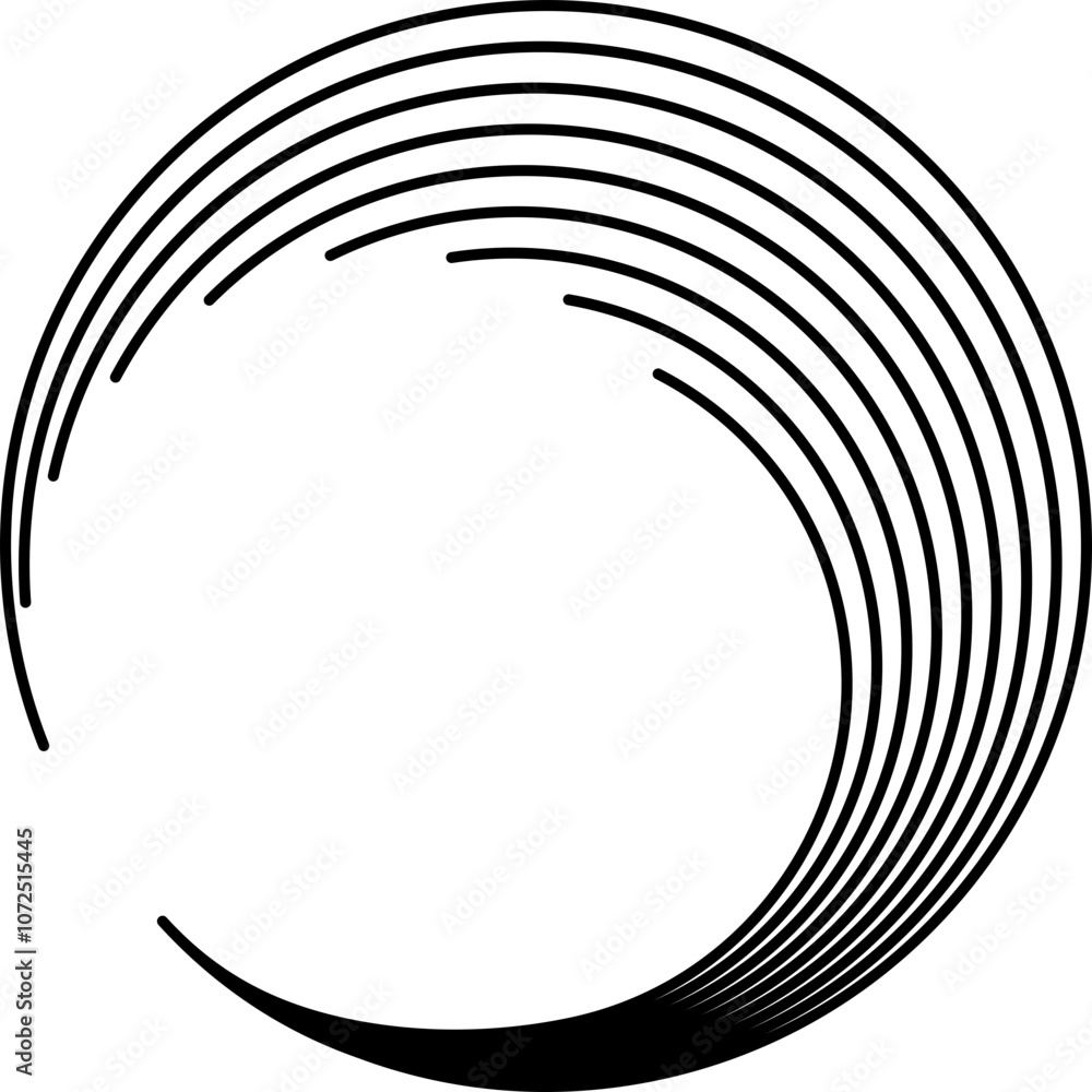 A circular design composed of multiple curved black lines of varying ...