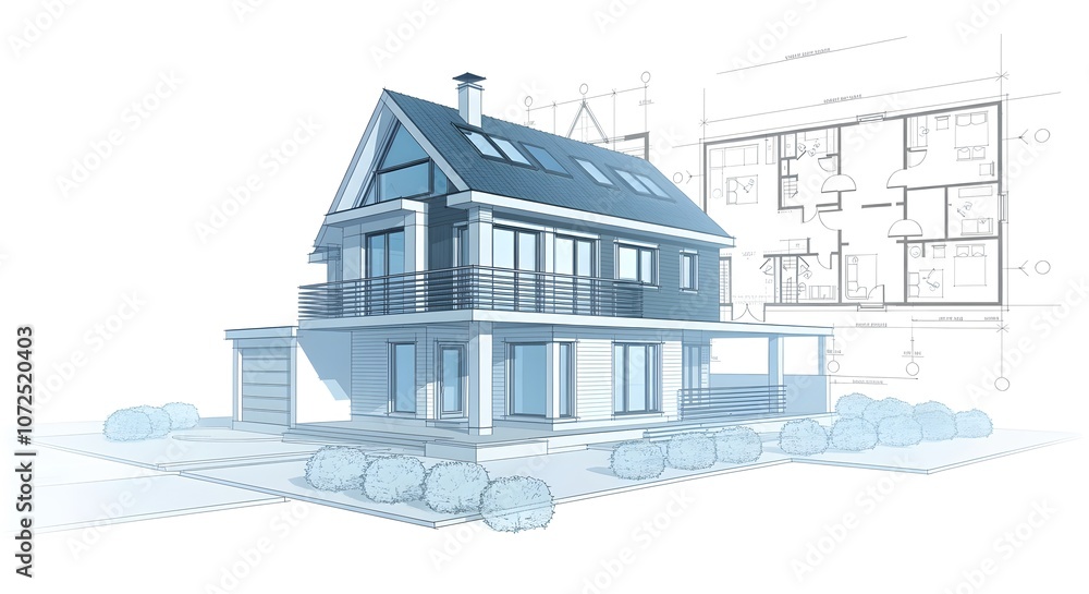 Modern House Blueprint Design, Detailed Architectural Floor Plan ...