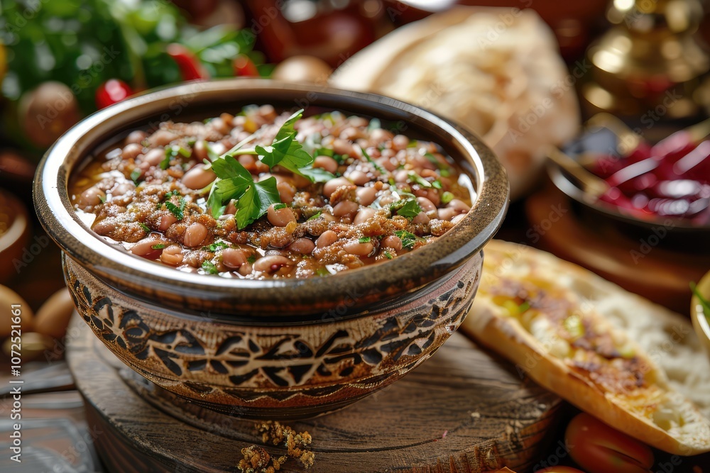 Ful Medames Traditional Egyptian Dish made from Cooked Fava Beans Mixed ...