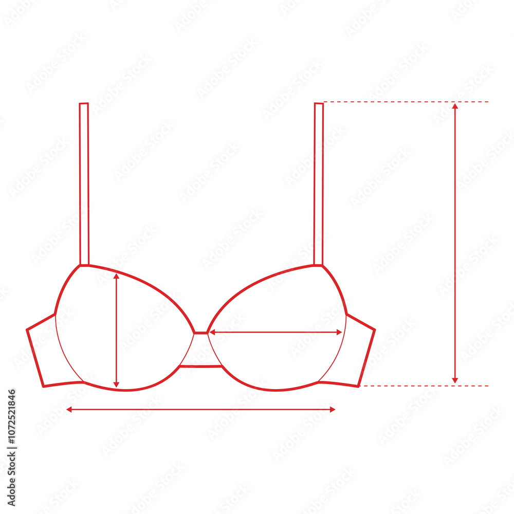Bra Technical Drawing with Measurement Points and Size Chart Stock ...