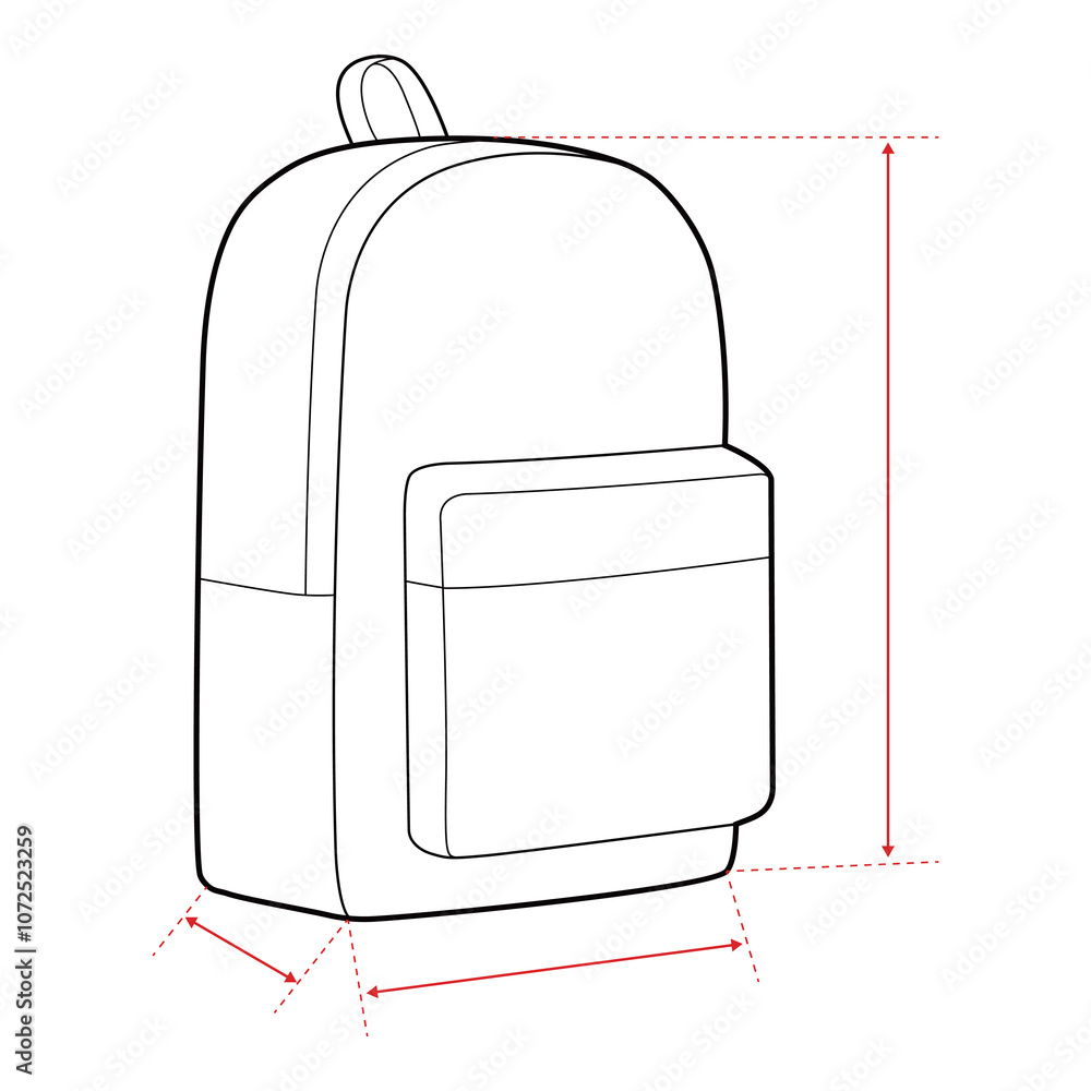 Backpack Technical Drawing with Measurement Points and Size Chart Stock ...