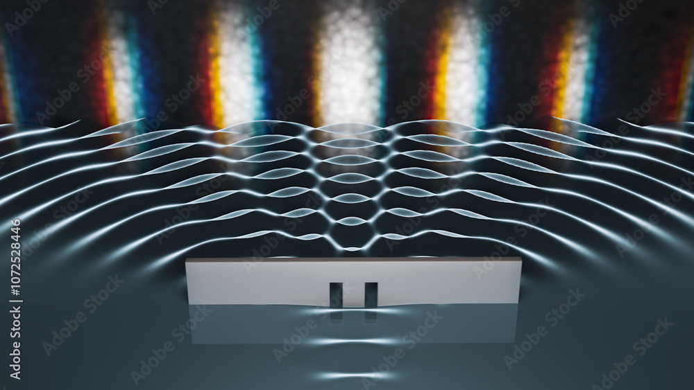 Ilustración de Stock Double-slit experiment in physics. Quantum physics ...