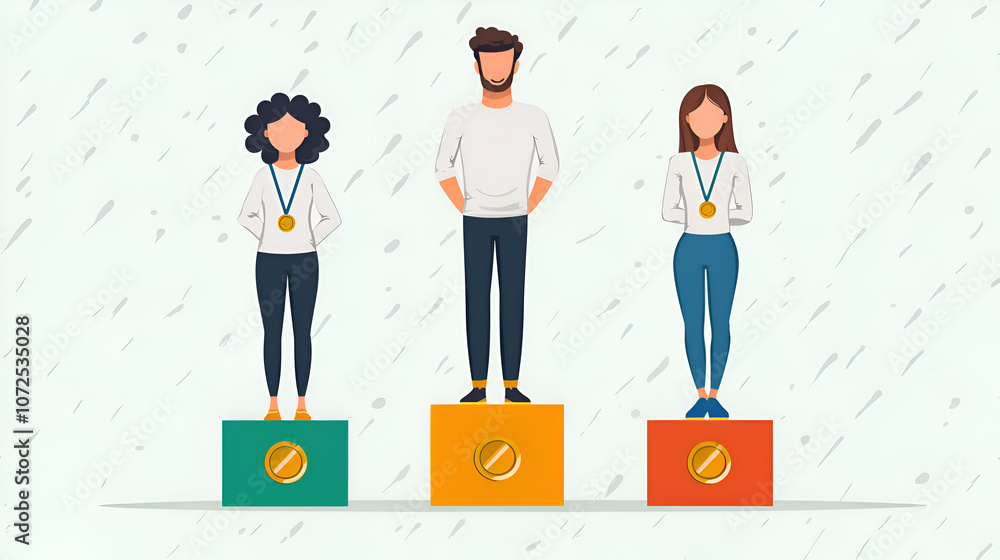 Celebration of Winners on Colorful Podium Cartoon Illustration of ...
