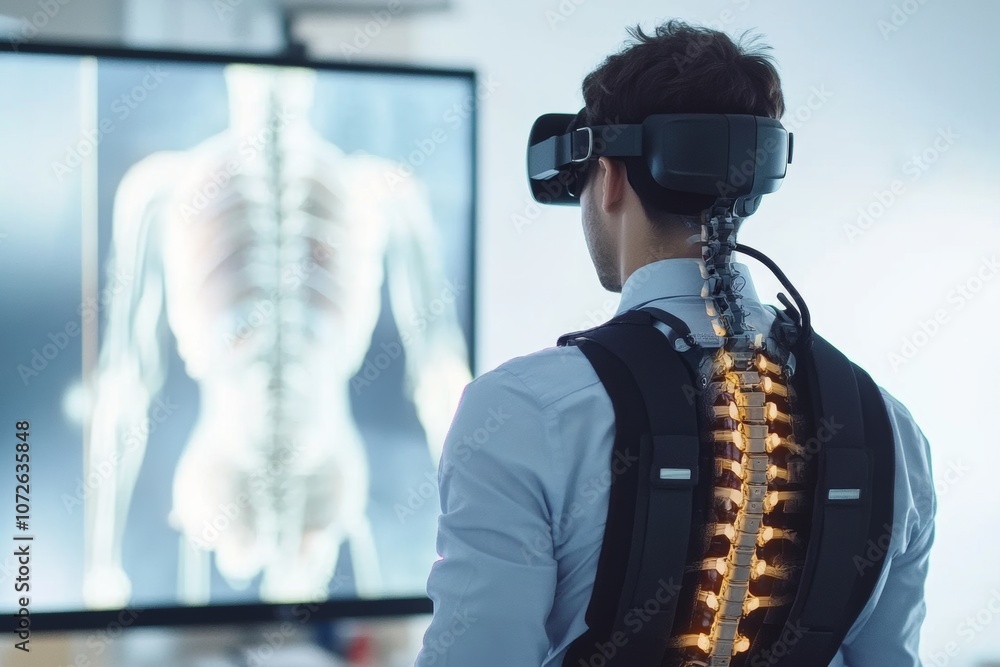 patient using VR technologies and exoskeletons for rehabilitation after ...