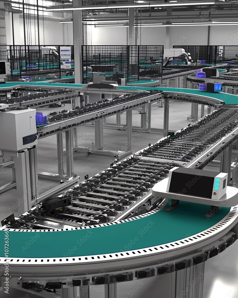 Automated assembly line with cobots, smart conveyor systems, computer ...