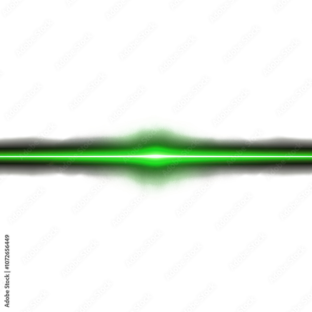 Neon green light horizontal line. Bright light on transparent ...