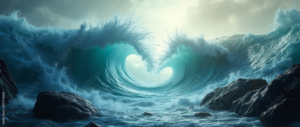 Сomposite of the ocean opening up to form a canal. Moses separate the ...