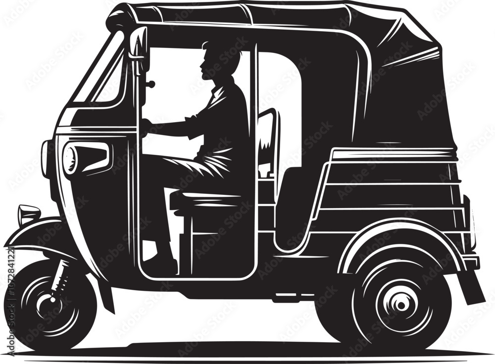 Auto rickshaw vehicle silhouette vector illustration isolated on a ...