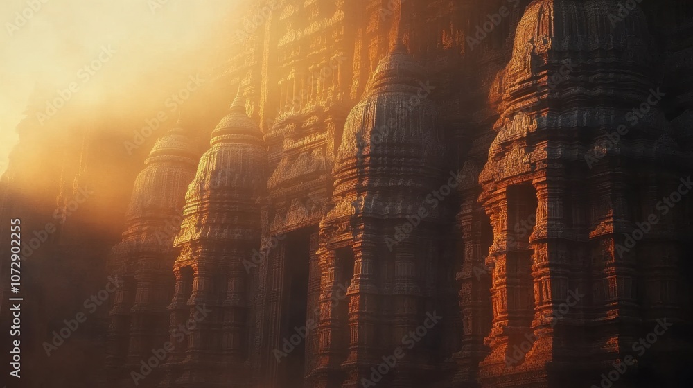 The magnificent spires of the Lingaraj Temple in Bhubaneswar, with ...