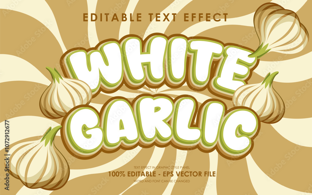 Editable white garlic Text Effect. with illustration of garlic ...