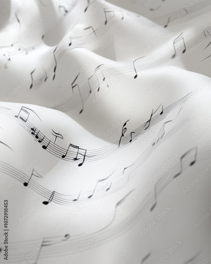 Delicate black musical notes gracefully sketched on a clean white ...