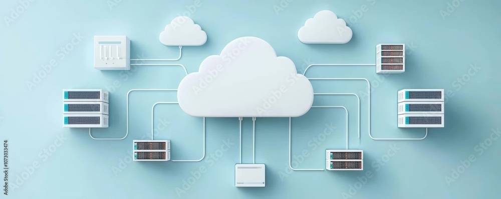 Cloud migration visualization, servers connecting to cloud icon ...