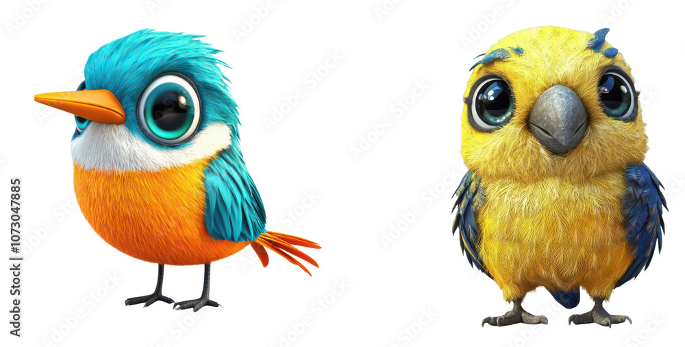 Cute Cartoon Birds Two Birds Blue and Yellow Cartoon Birds Bird Friends ...