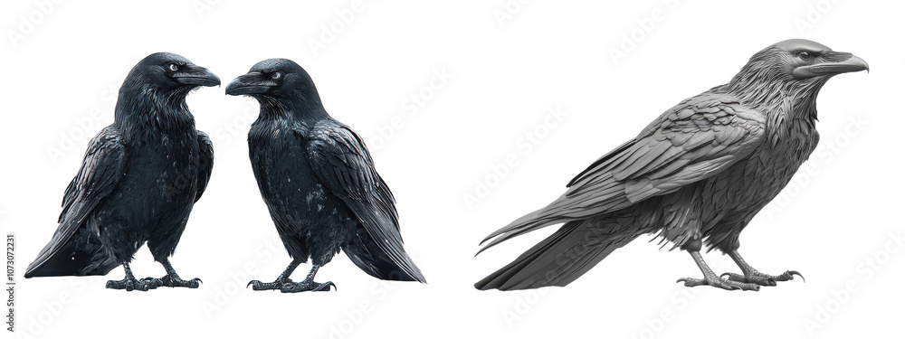 Raven Bird 3D Model Realistic Black Corvus Corax Render on transparent ...