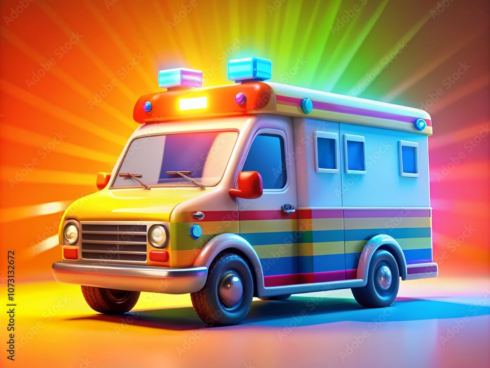 Vibrant Cartoon 3D Ambulance Car with Siren in Action, Perfect for ...