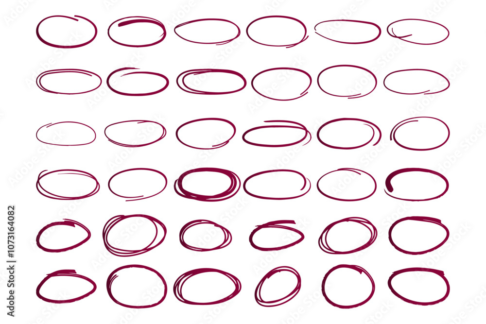 Red circle, pen draw. Highlight hand drawing different circles isolated ...