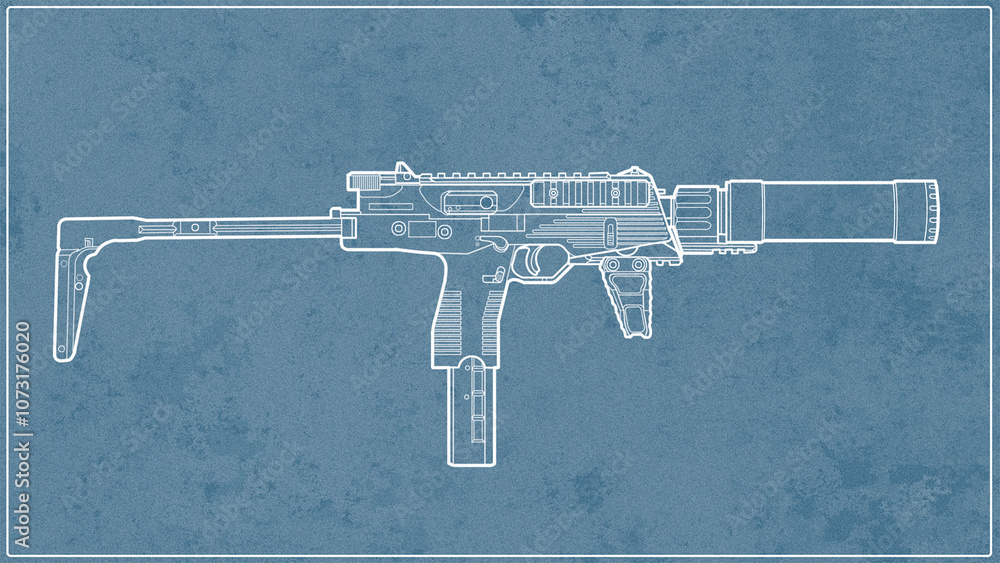 blueprint of upgraded tuned tmp, mp9 submachine gun with tactical grip ...