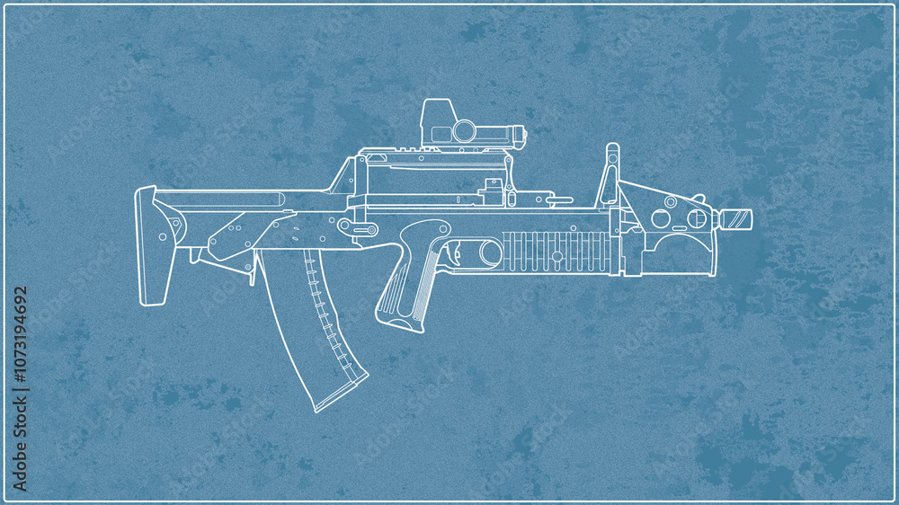 blueprint of side view of upgraded russian underwater bullpup ads ...