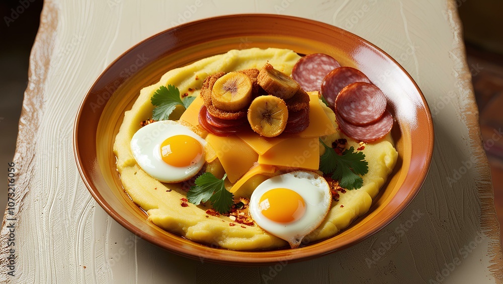 A Dominican breakfast plate of creamy mangu, crispy fried cheese ...