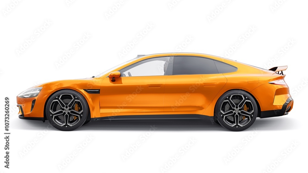 China, Shanghai. November 05, 2024. Xiaomi SU7. Orange Chinese high ...