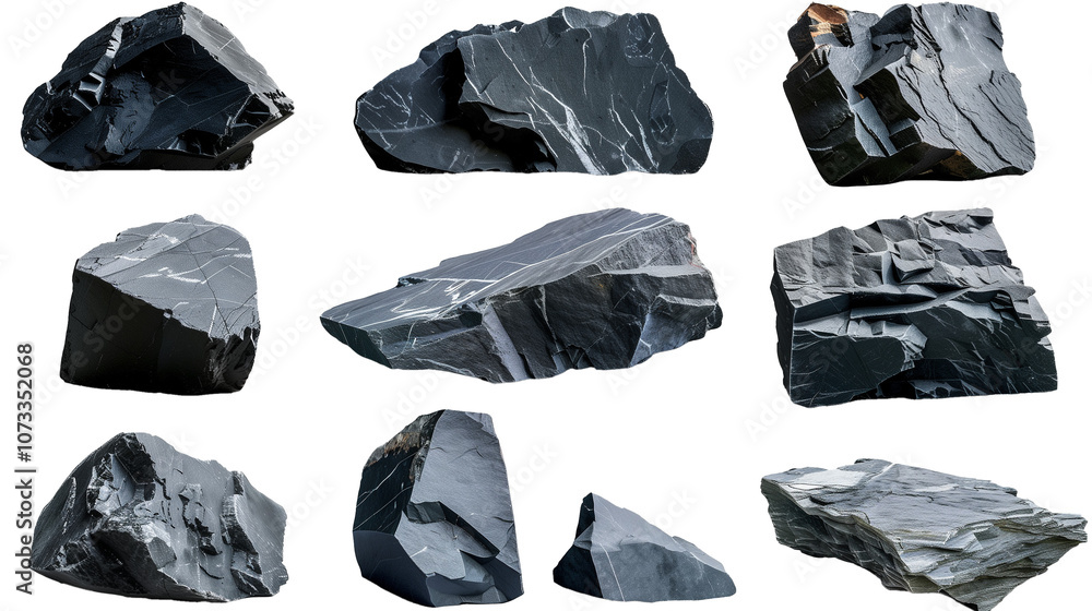 Slate rocks shown from multiple angles (different shapes and sizes ...