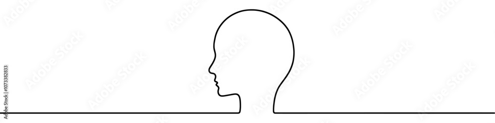 Continuous line drawing representing human head, isolated on white ...