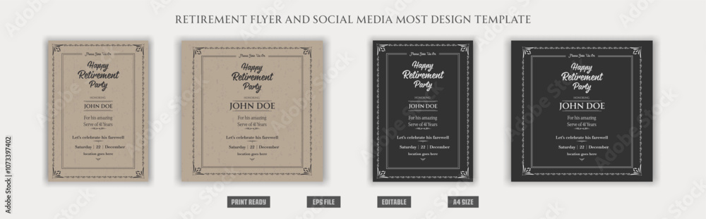 Happy Retirement flyer, social media post, vintage, congratulations ...