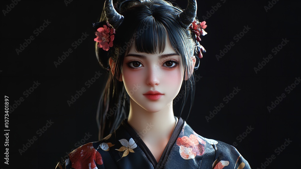 ภาพประกอบ Stock Girl Face Anime Traditional Style Devil is Beautiful ...