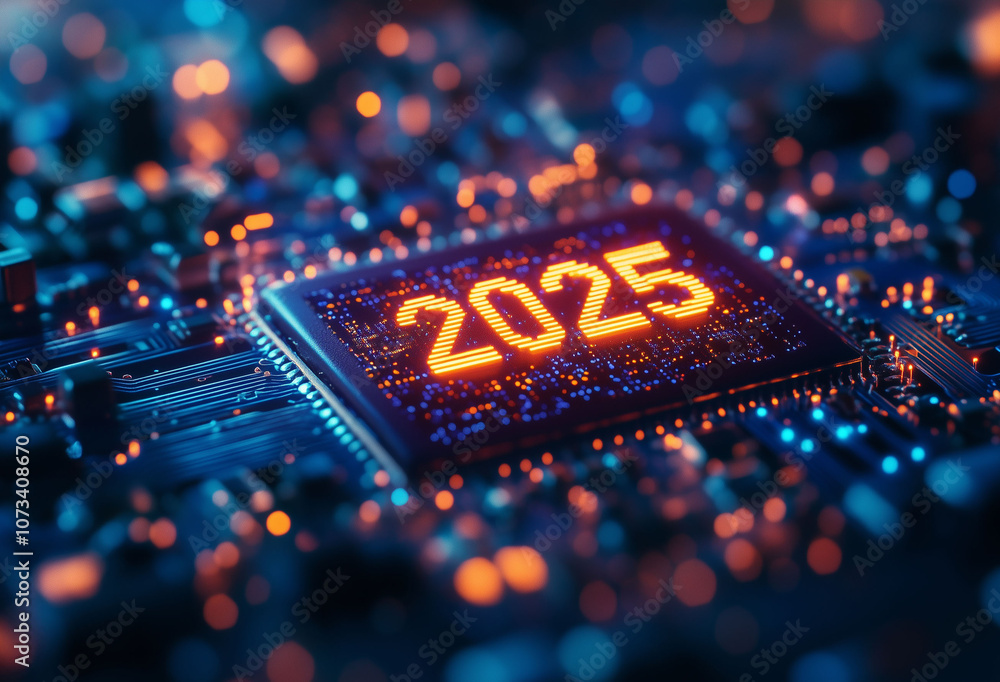 2025 New Year Digital Background and Future Circuit Board Structure ...