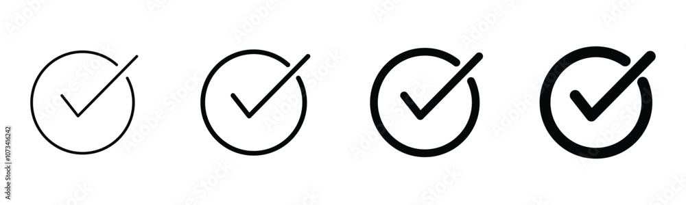 check box icon with correct with different line width. approved symbol. accept checkmark icons ...