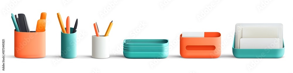 Collection of desk organizers including a pen holder, file sorter, and ...