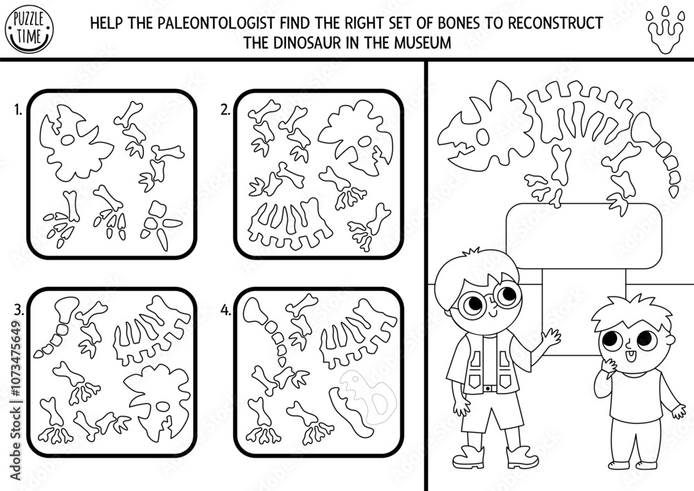 Dinosaur black and white matching and logical activity. Assemble the ...