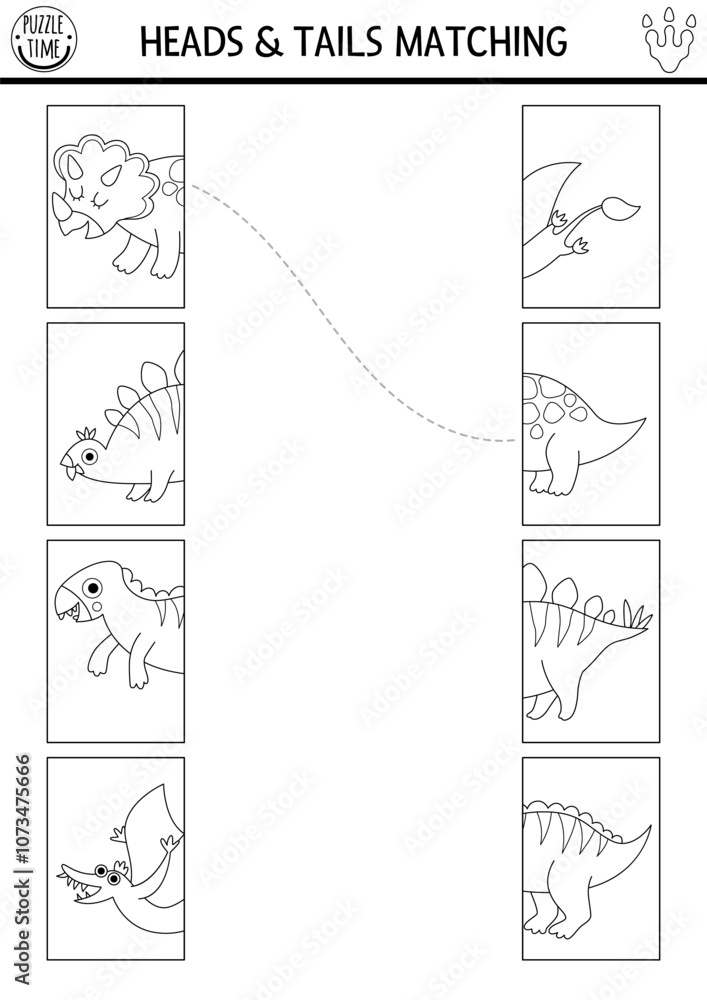 Dinosaur black and white connect halves worksheet. Prehistoric dino ...