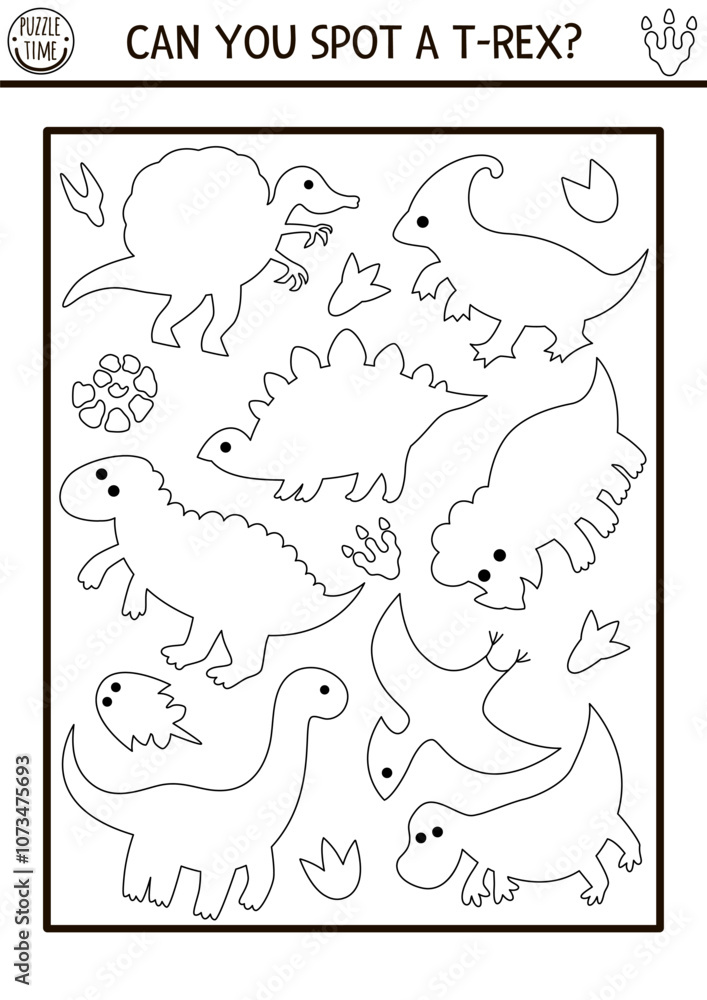 Dinosaur black and white I spy game for kids. Searching and shape ...